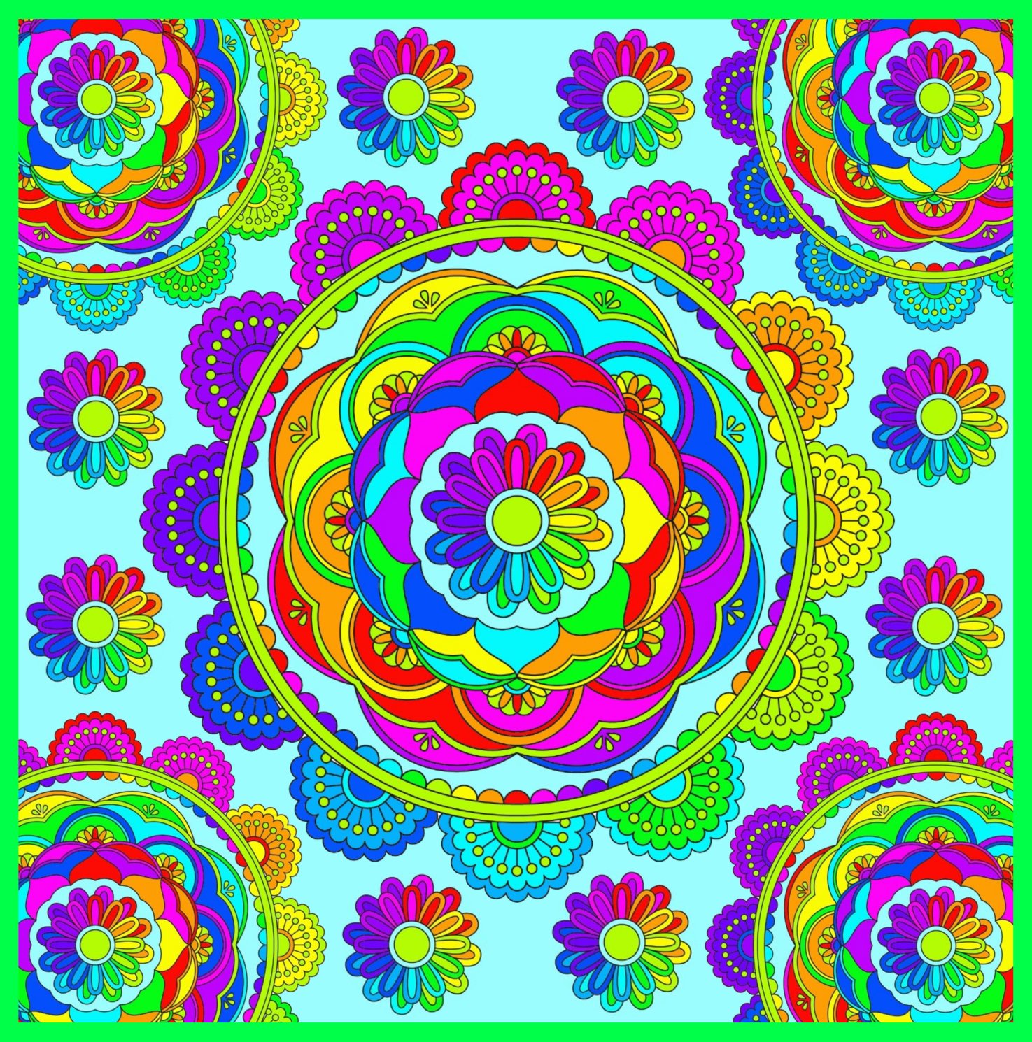 Solve Mandala Rainbow Green 11 jigsaw puzzle online with 196 pieces
