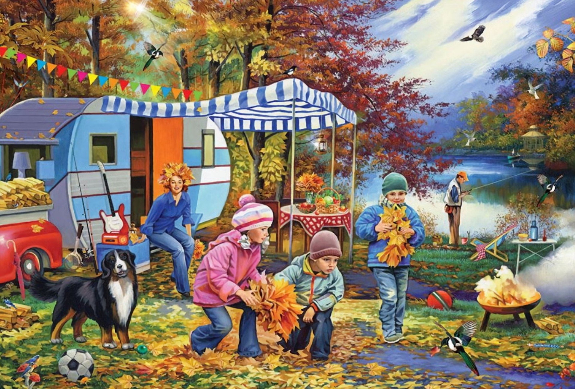 Solve PUZZLE - Autumn At The Camping jigsaw puzzle online with 77 pieces