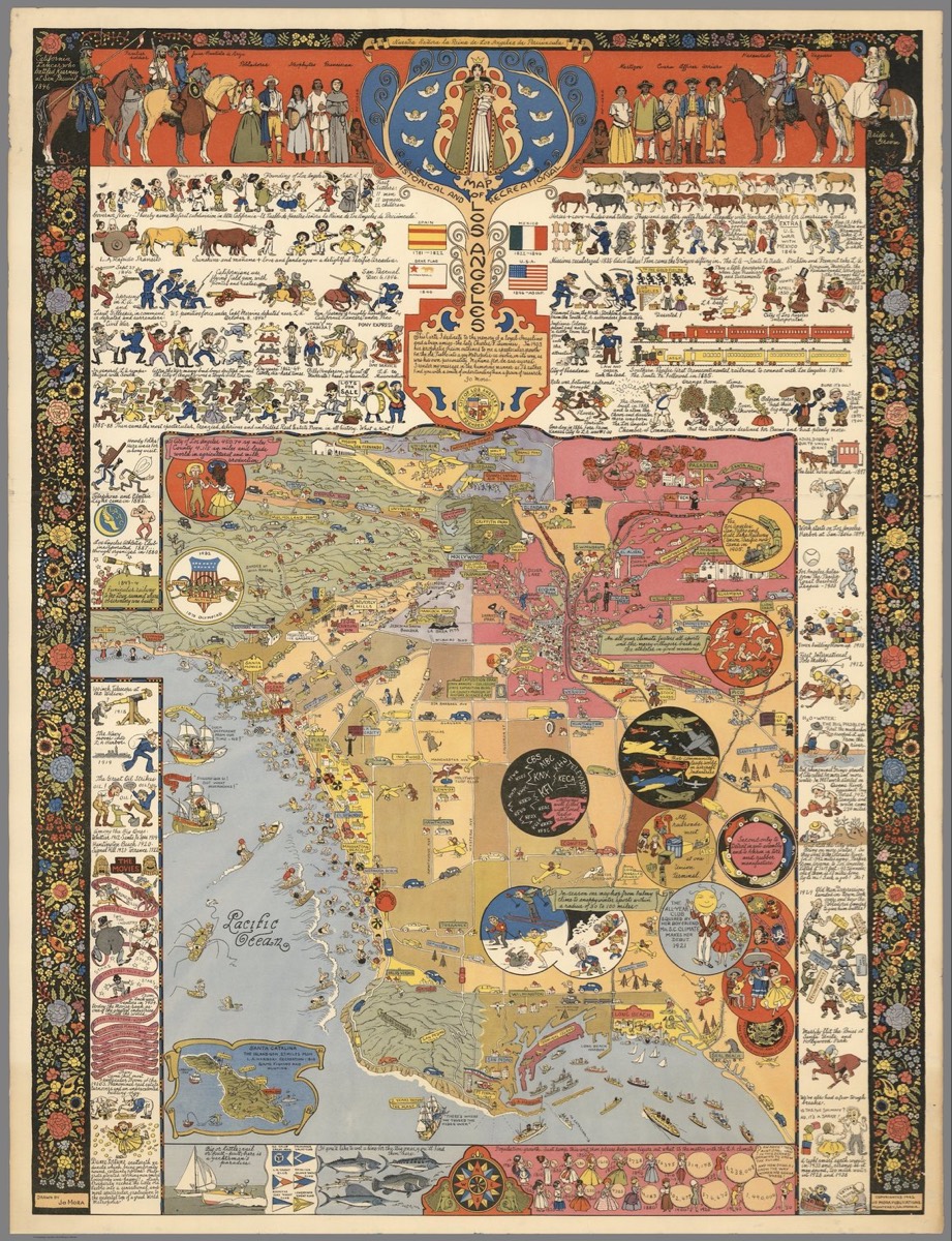 Puzzle | 221 dílků | Jo Mora’s map of Los Angeles is layered with local history. DAVID RUMSEY ...