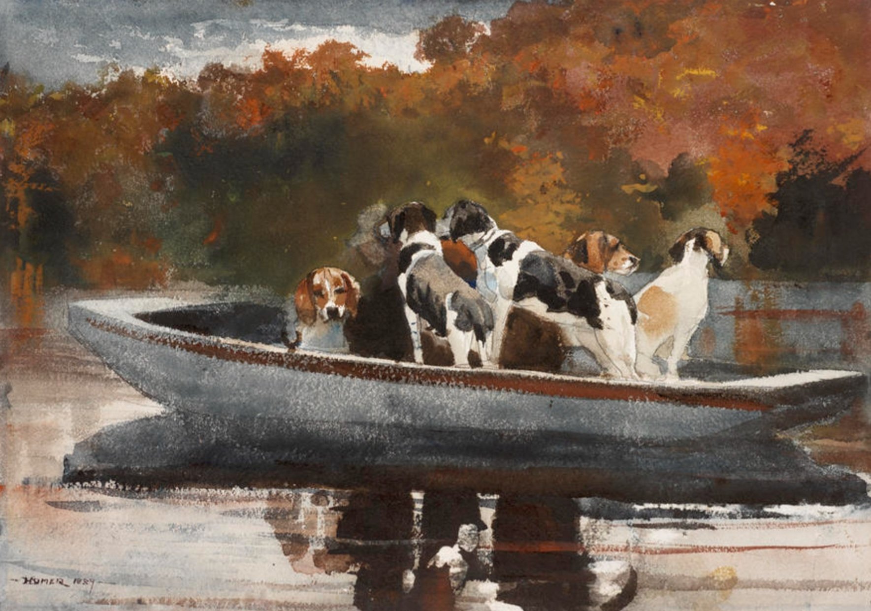 Solve Hunting Dogs in Boat (Waiting for the Start) jigsaw puzzle online ...