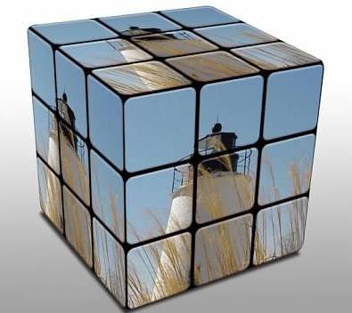 Solve Piney Point lighthouse cube jigsaw puzzle online with 30 pieces