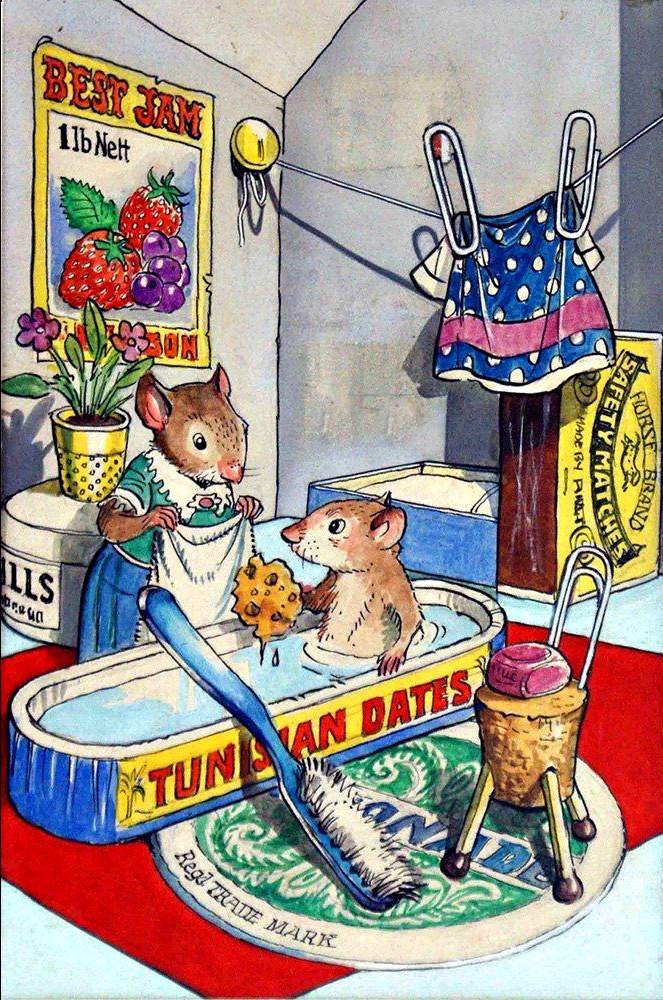 Solve Bath Time at Mouse House jigsaw puzzle online with 54 pieces