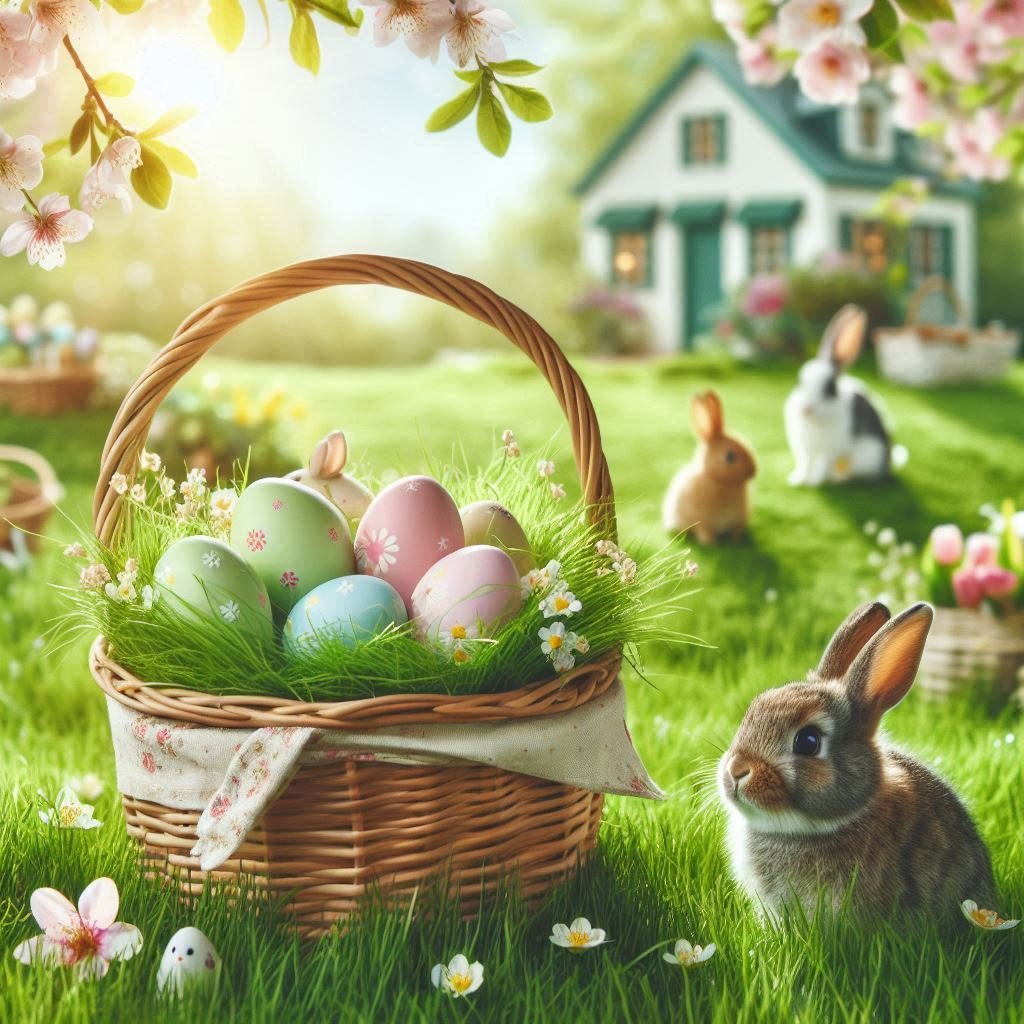 Solve Easter Bunnies jigsaw puzzle online with 49 pieces