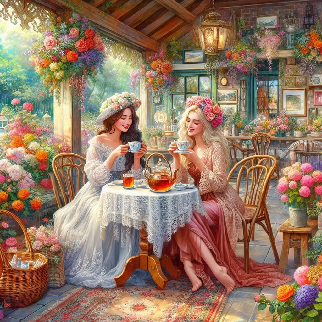 Solve Afternoon Tea for Friends jigsaw puzzle online with 121 pieces