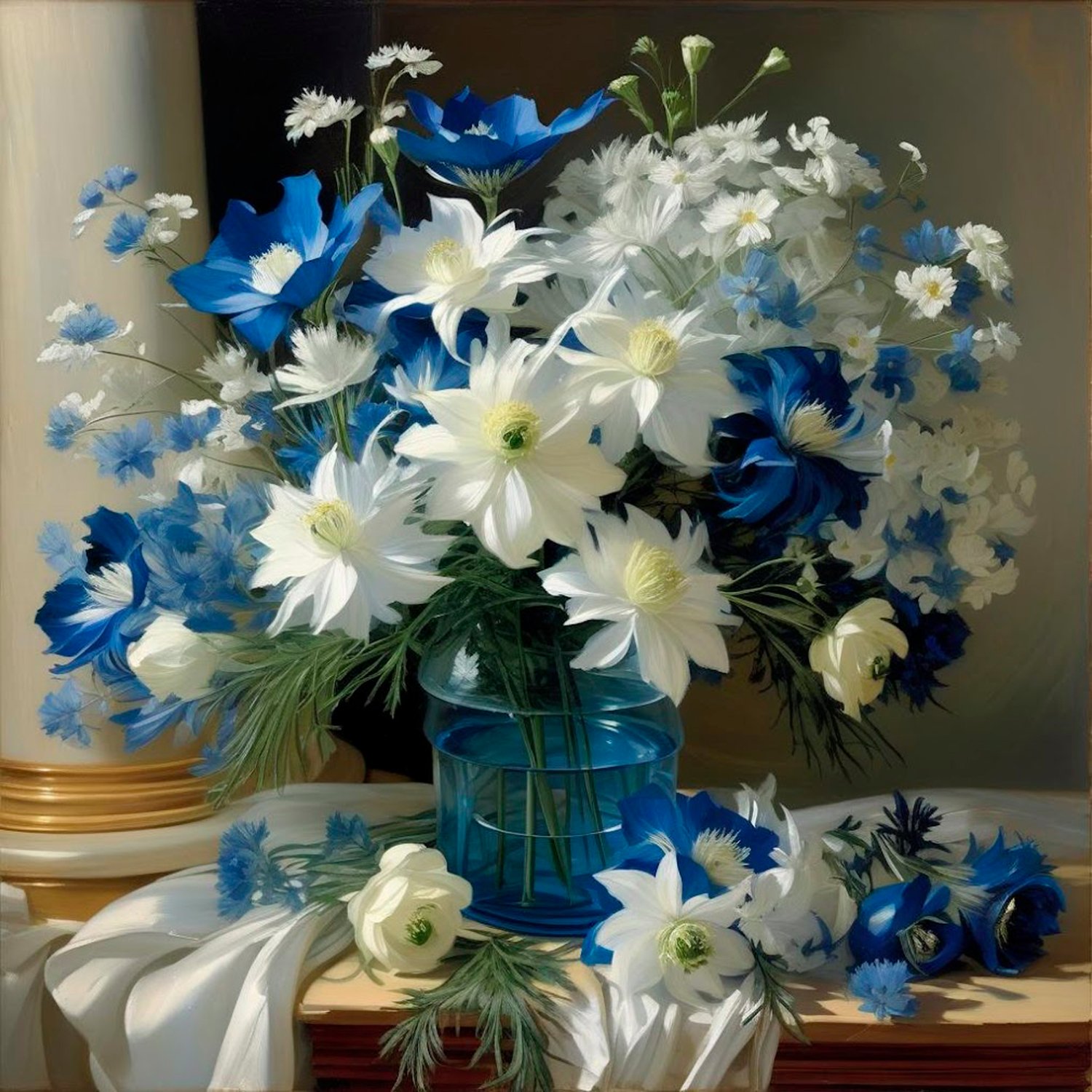 Solve Mixed blues and whites in the style of John Singer Sargent jigsaw ...