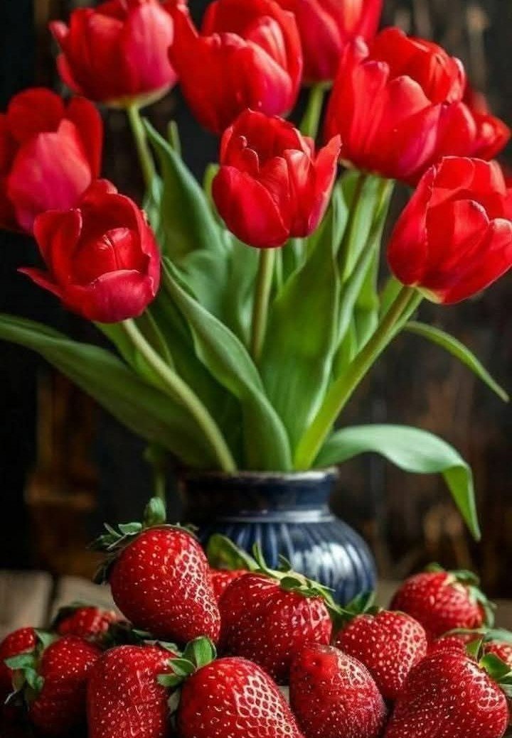 Solve Tulips and strawberries jigsaw puzzle online with 88 pieces