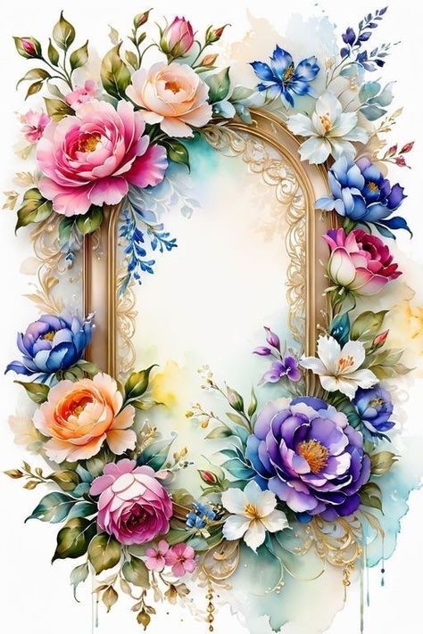 Solve Flowers Around A Frame - AI art jigsaw puzzle online with 40 pieces