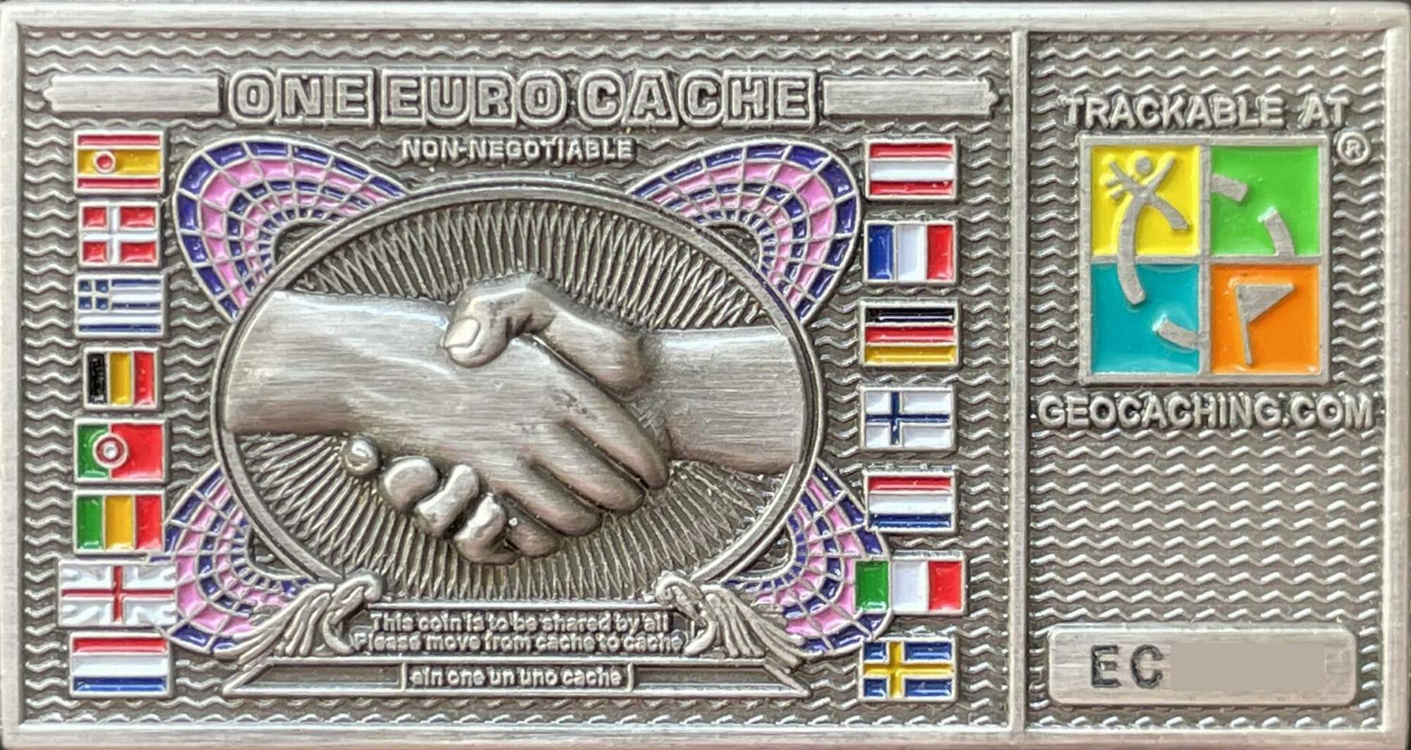 Solve Euro Cache Geocoin - back jigsaw puzzle online with 594 pieces