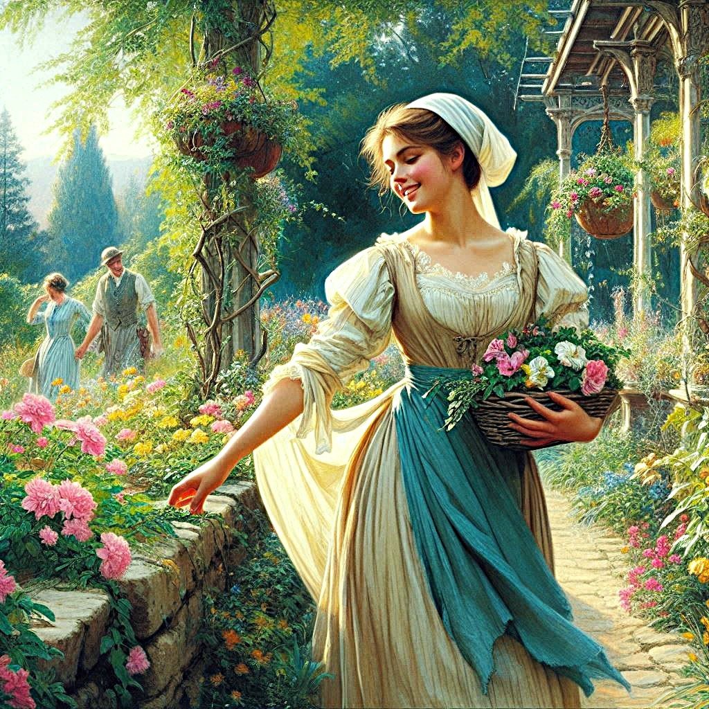 Solve Vintage garden scene jigsaw puzzle online with 100 pieces