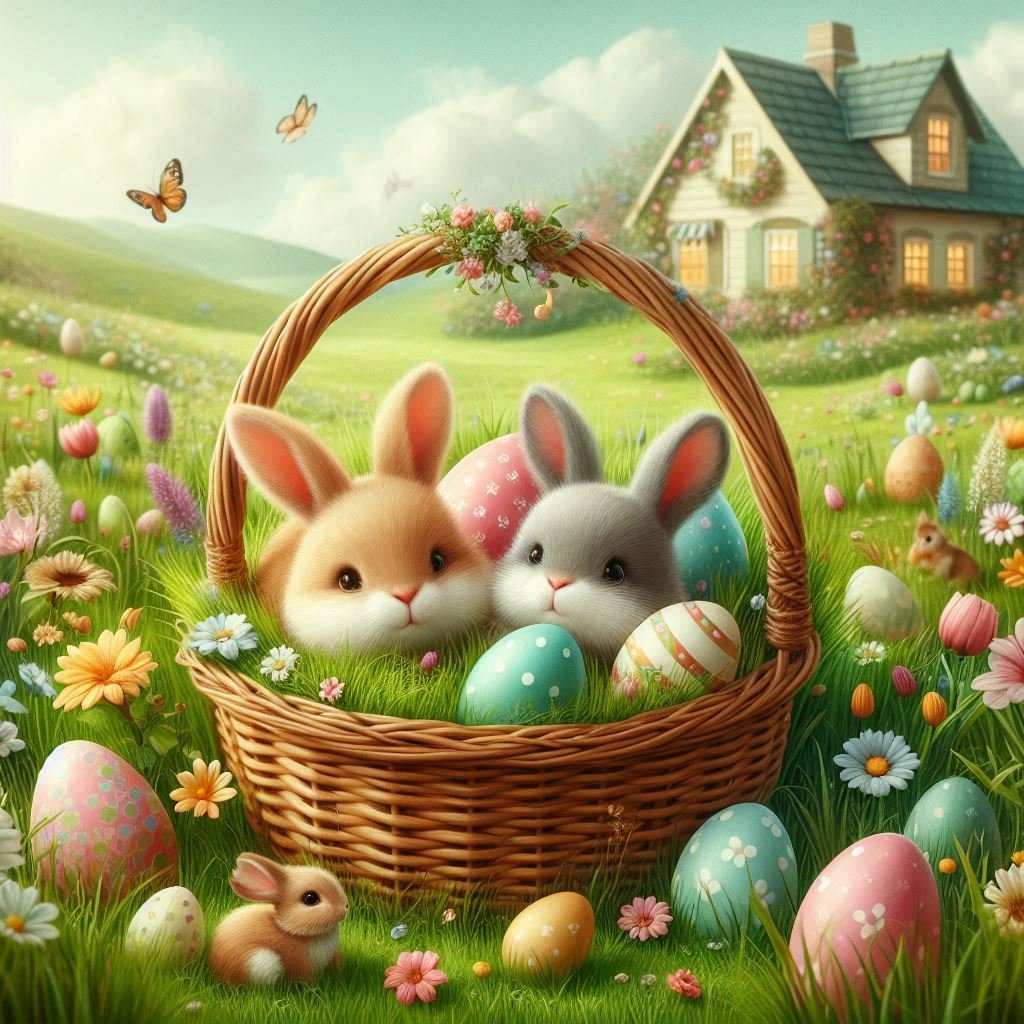 Solve Easter Bunnies jigsaw puzzle online with 49 pieces
