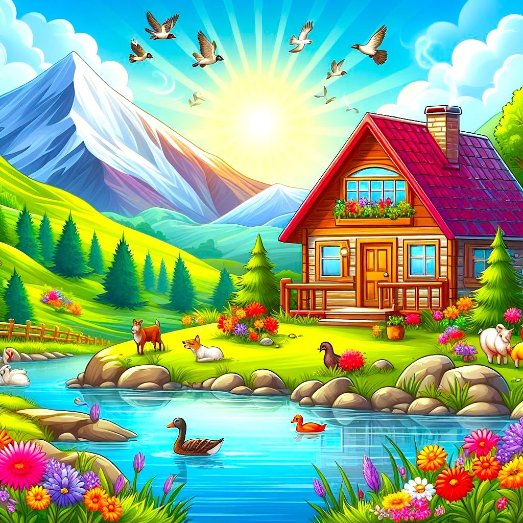 Solve cottage scenery jigsaw puzzle online with 100 pieces