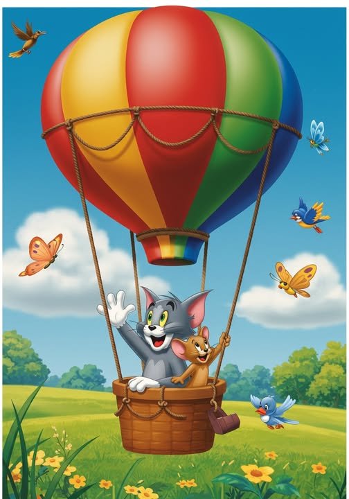 Solve Tom & Jerry in Hot Air Balloon jigsaw puzzle online with 70 pieces