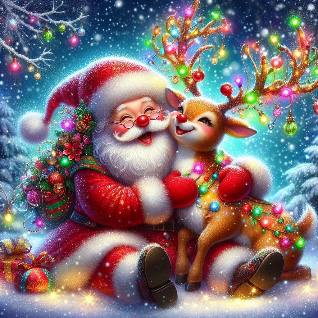 Solve Santa and Rudolph jigsaw puzzle online with 100 pieces