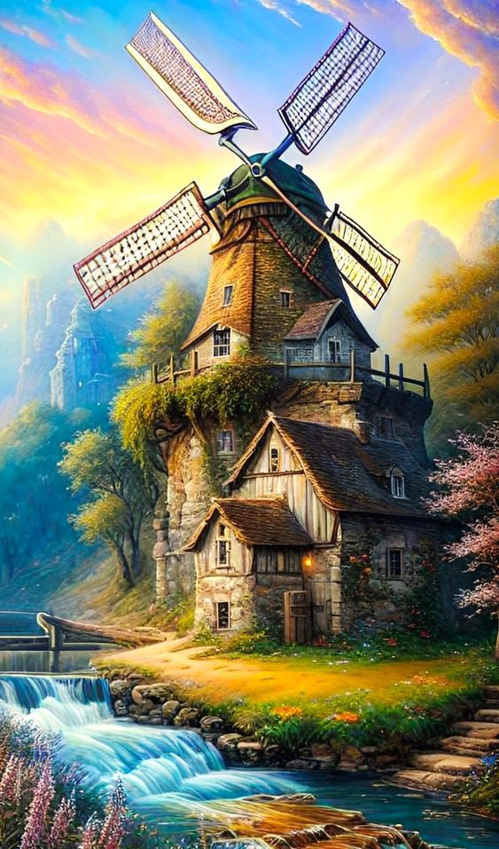 Solve Ancient Windmill Along the Stream.... jigsaw puzzle online with ...