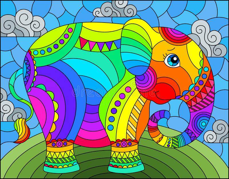 Jigsaw Puzzle | 63 pieces | stained-glass-rainbow-elephant | Jigidi