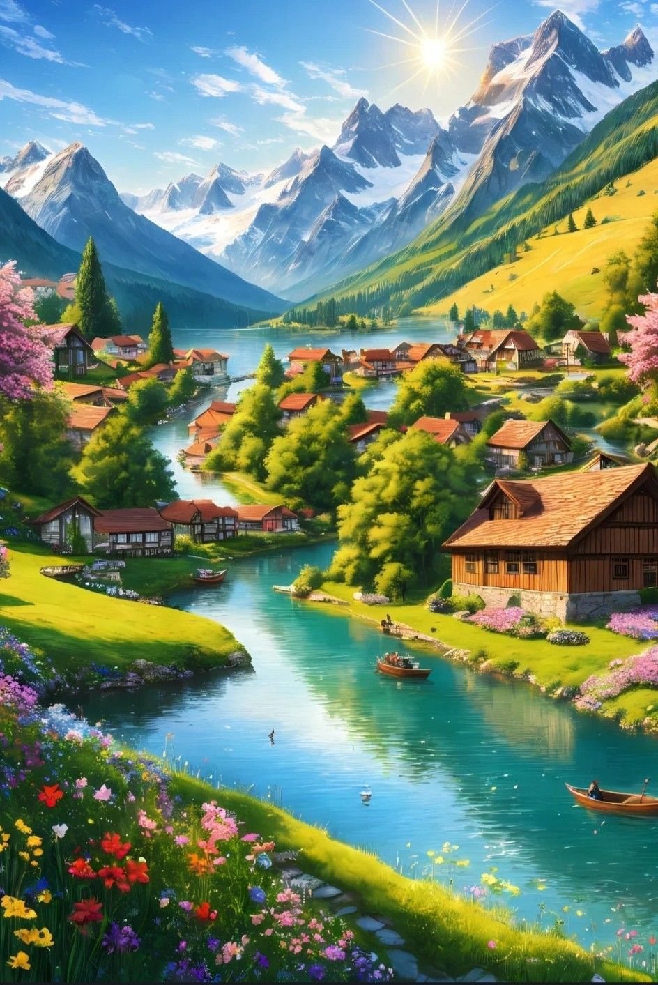 Solve PUZZLE - Village In The Valley jigsaw puzzle online with 77 pieces