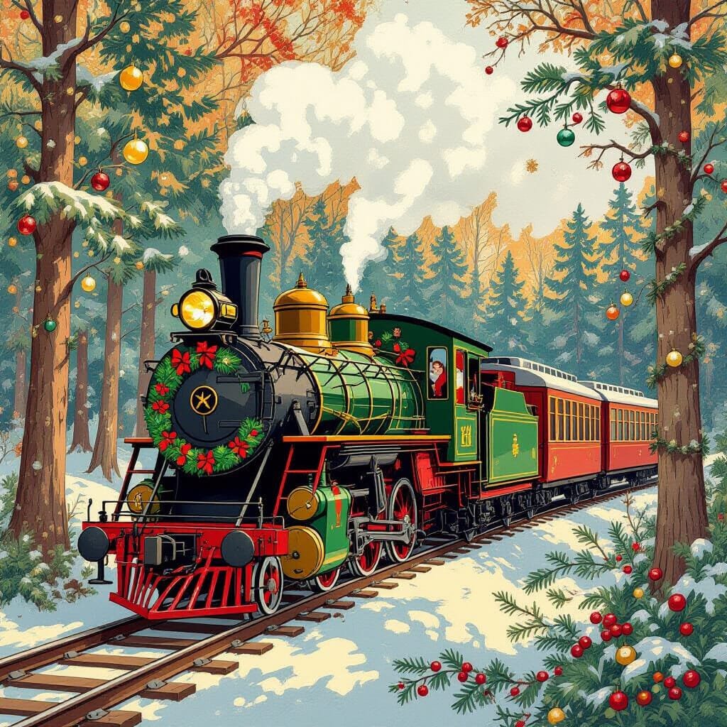 Solve Christmas Train jigsaw puzzle online with 49 pieces