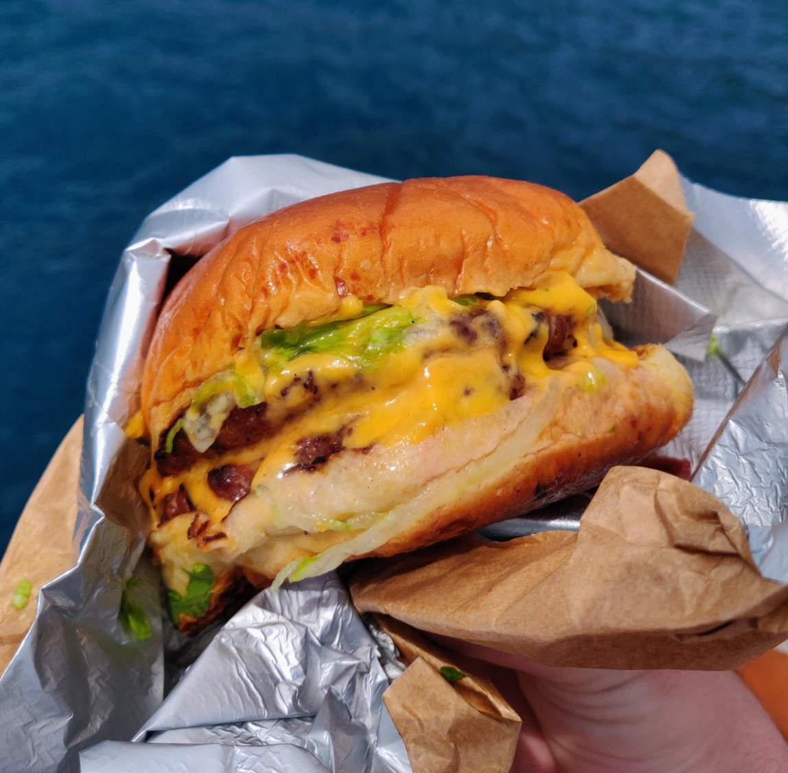 Solve Cheeseburger by the Bay (cropped) jigsaw puzzle online with 64 pieces
