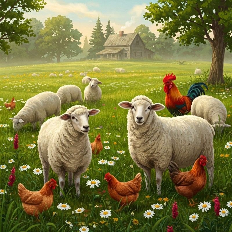 Solve PUZZLE - Chickens And Sheep jigsaw puzzle online with 81 pieces