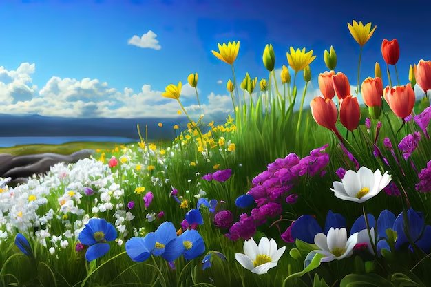 Solve Field-spring-flowers. jigsaw puzzle online with 70 pieces