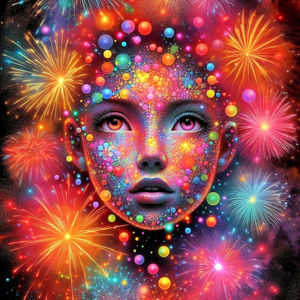 Solve FACE IN FIREWORKS jigsaw puzzle online with 36 pieces