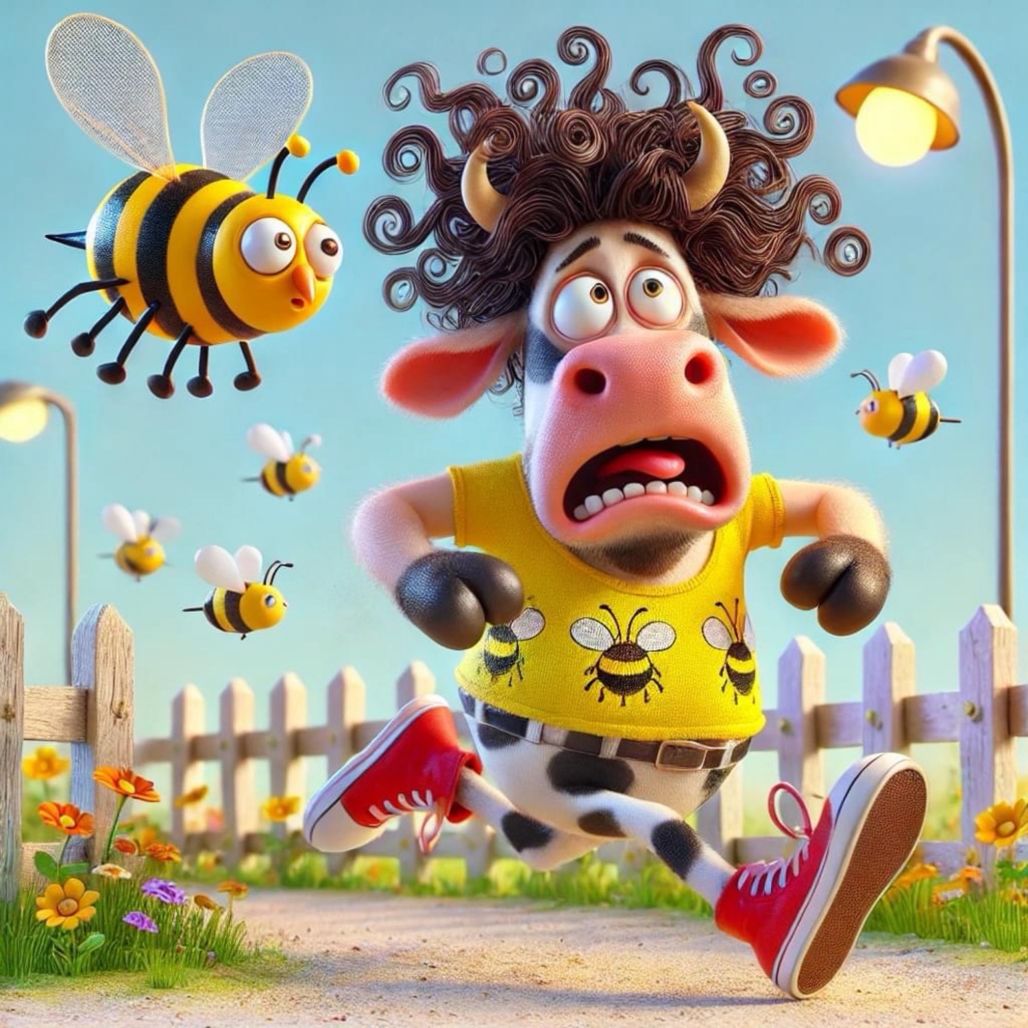 Solve Help…The Bees Are Chasing Me! jigsaw puzzle online with 81 pieces