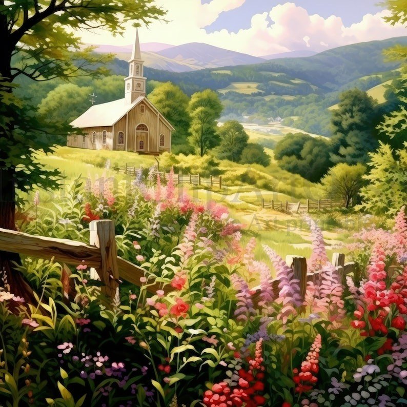 Solve Country Church in Spring jigsaw puzzle online with 64 pieces