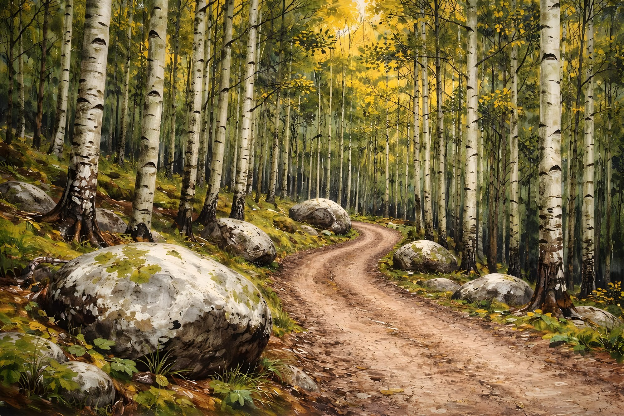 Solve Birch Thicket ~ Oil Painting jigsaw puzzle online with 77 pieces