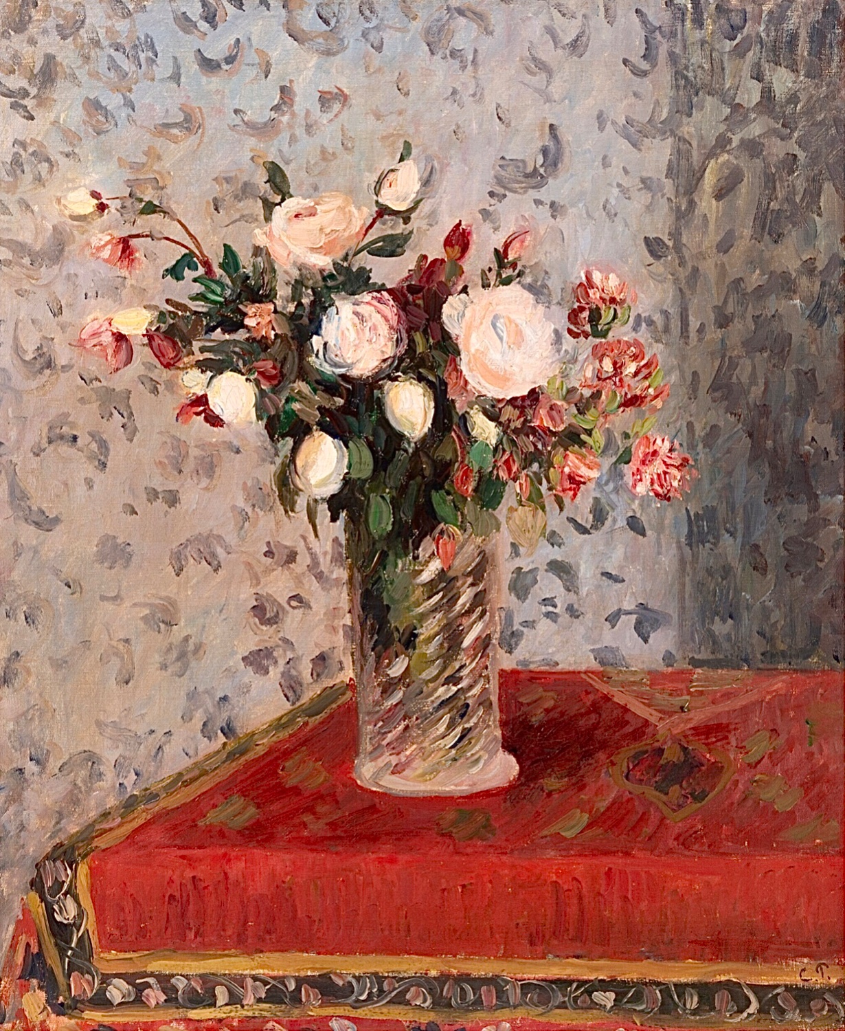Solve Bouquet de fleurs avec des roses, 1900, Camille Pissarro (1831 ...