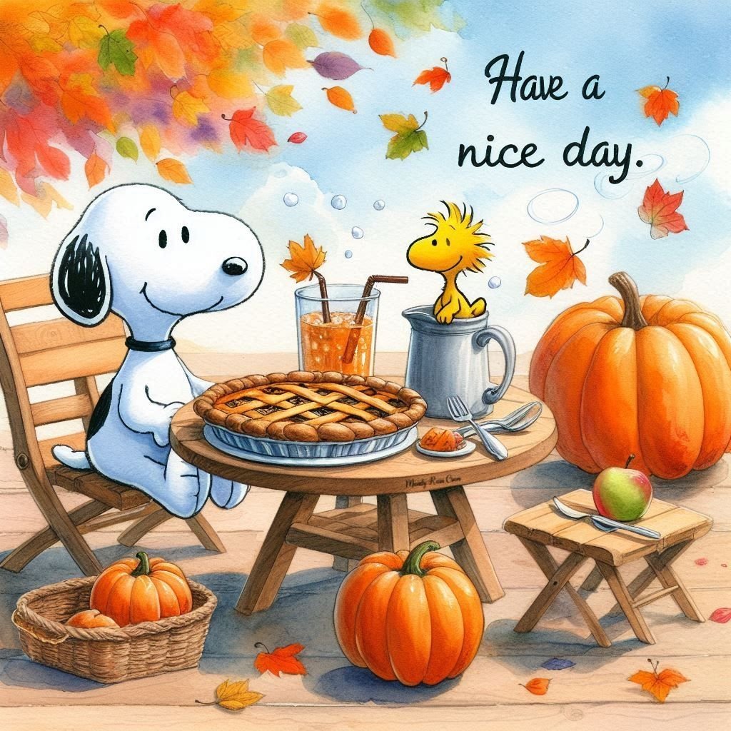 Solve Snoopy Pie & Pumpkins jigsaw puzzle online with 64 pieces