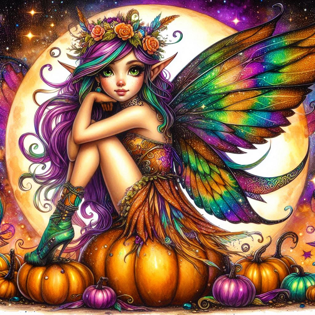 Solve Moonbeam the Halloween Pixie jigsaw puzzle online with 64 pieces