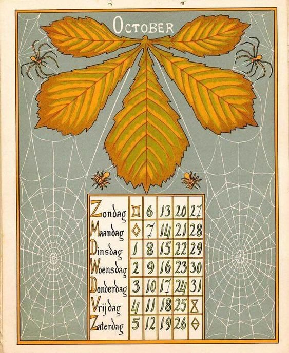Solve Art Nouveau Calendar Page for October - but what year? 1889, 1895 ...