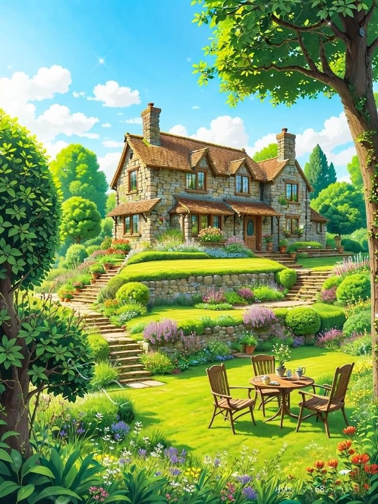Solve Country cottage jigsaw puzzle online with 63 pieces