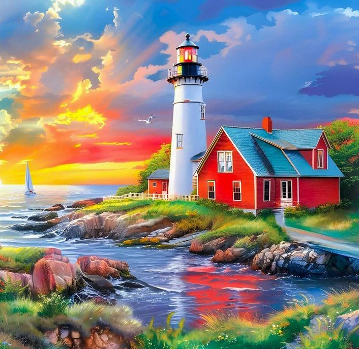 Jigsaw Puzzle | 25 pieces | Lighthouse at Sunset.... | Jigidi