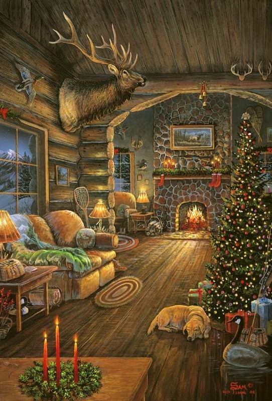 Solve A Cozy Christmas by Sam Timm jigsaw puzzle online with 70 pieces