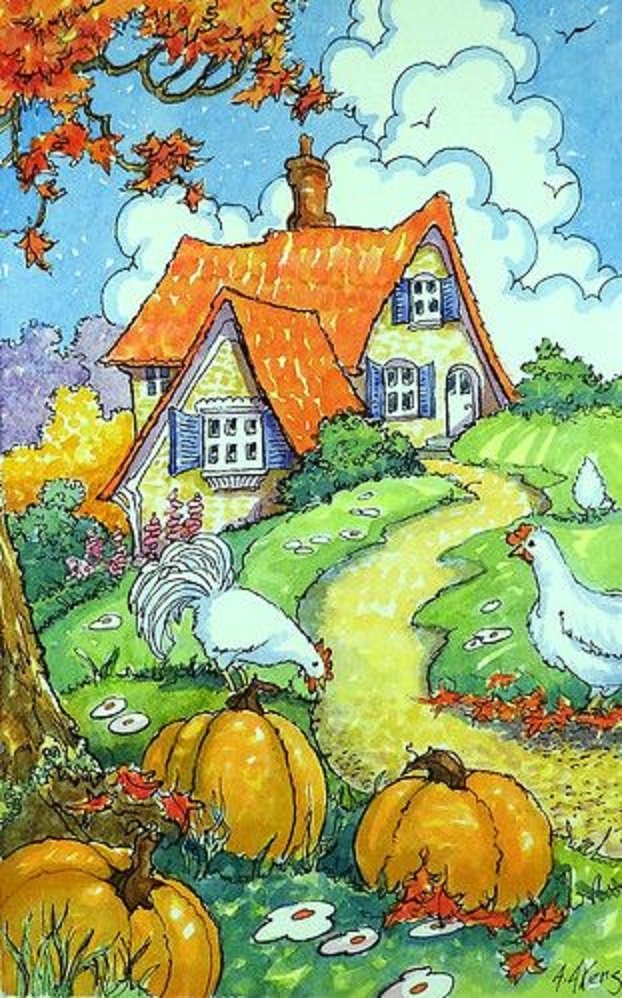 Solve October Cottage jigsaw puzzle online with 84 pieces