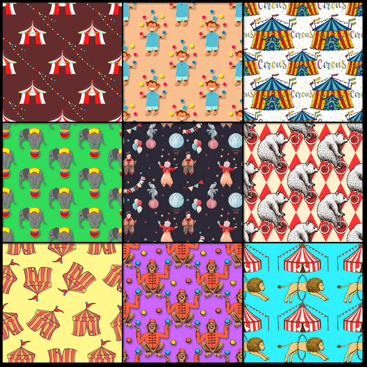 Solve Circus patterns jigsaw puzzle online with 144 pieces