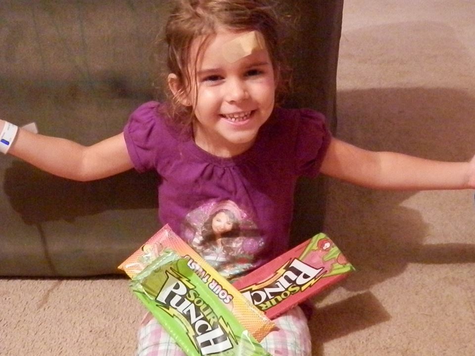 Solve she got stitches in her fore head so Uncle Kane said she could ...