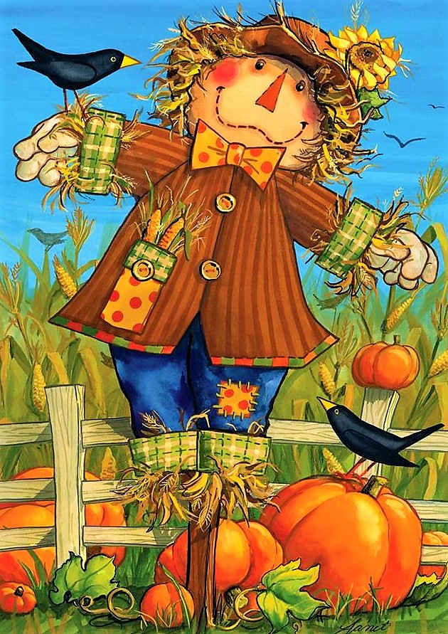 Solve --fall-scarecrows-harvest-party jigsaw puzzle online with 70 pieces