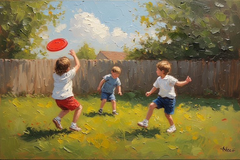 Solve Three children playing frisbee in the backyard jigsaw puzzle ...