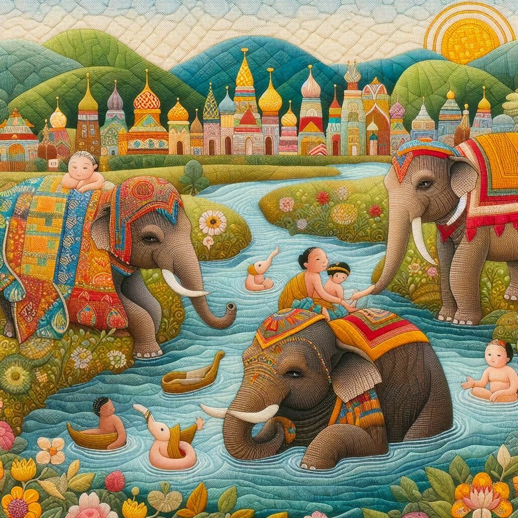 Jigsaw Puzzle | 306 pieces | Elephants' Bathtime | Jigidi