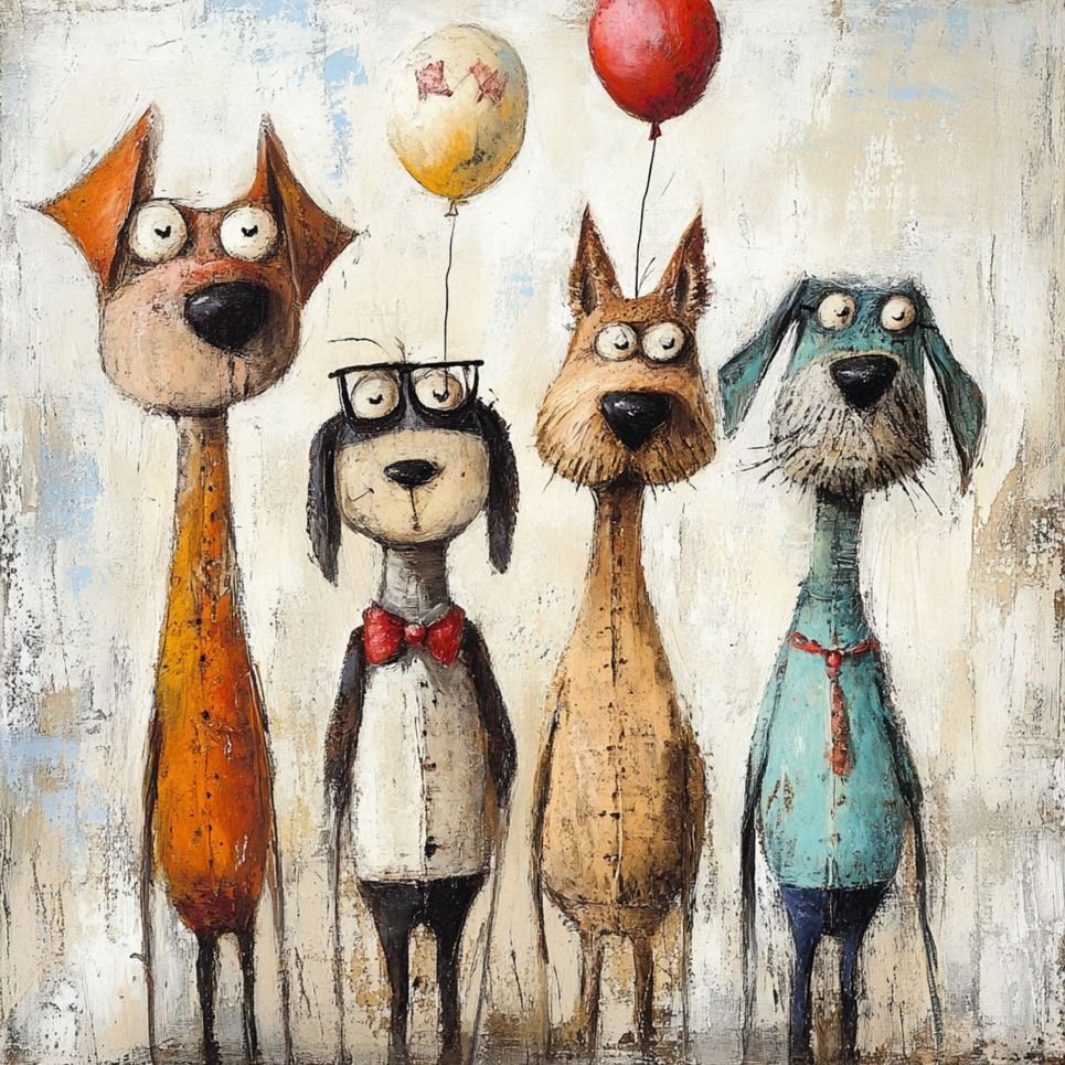 Solve Whimsical Dogs jigsaw puzzle online with 144 pieces