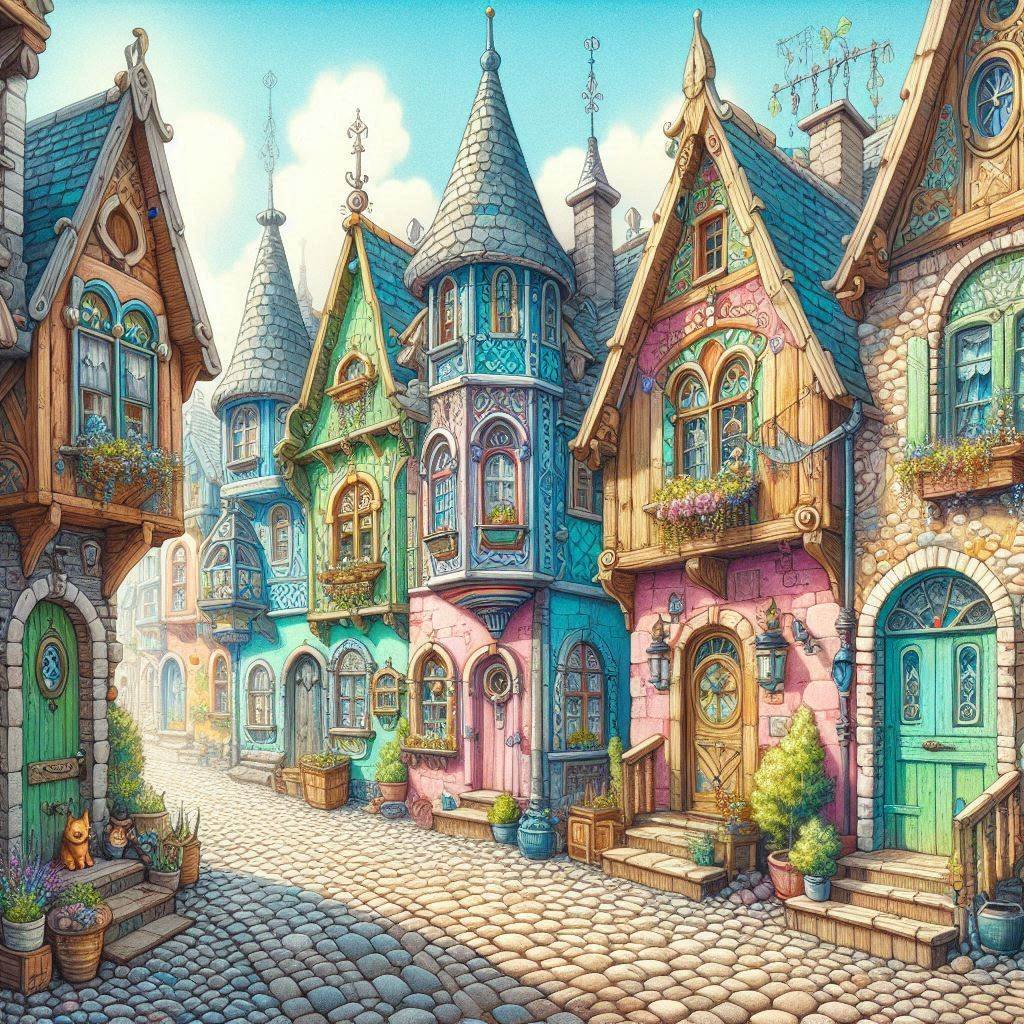 Solve Fantasy village (can be resized from 9 to 306 pieces) jigsaw ...