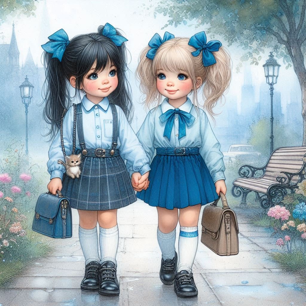 Solve Girls walking to School jigsaw puzzle online with 64 pieces