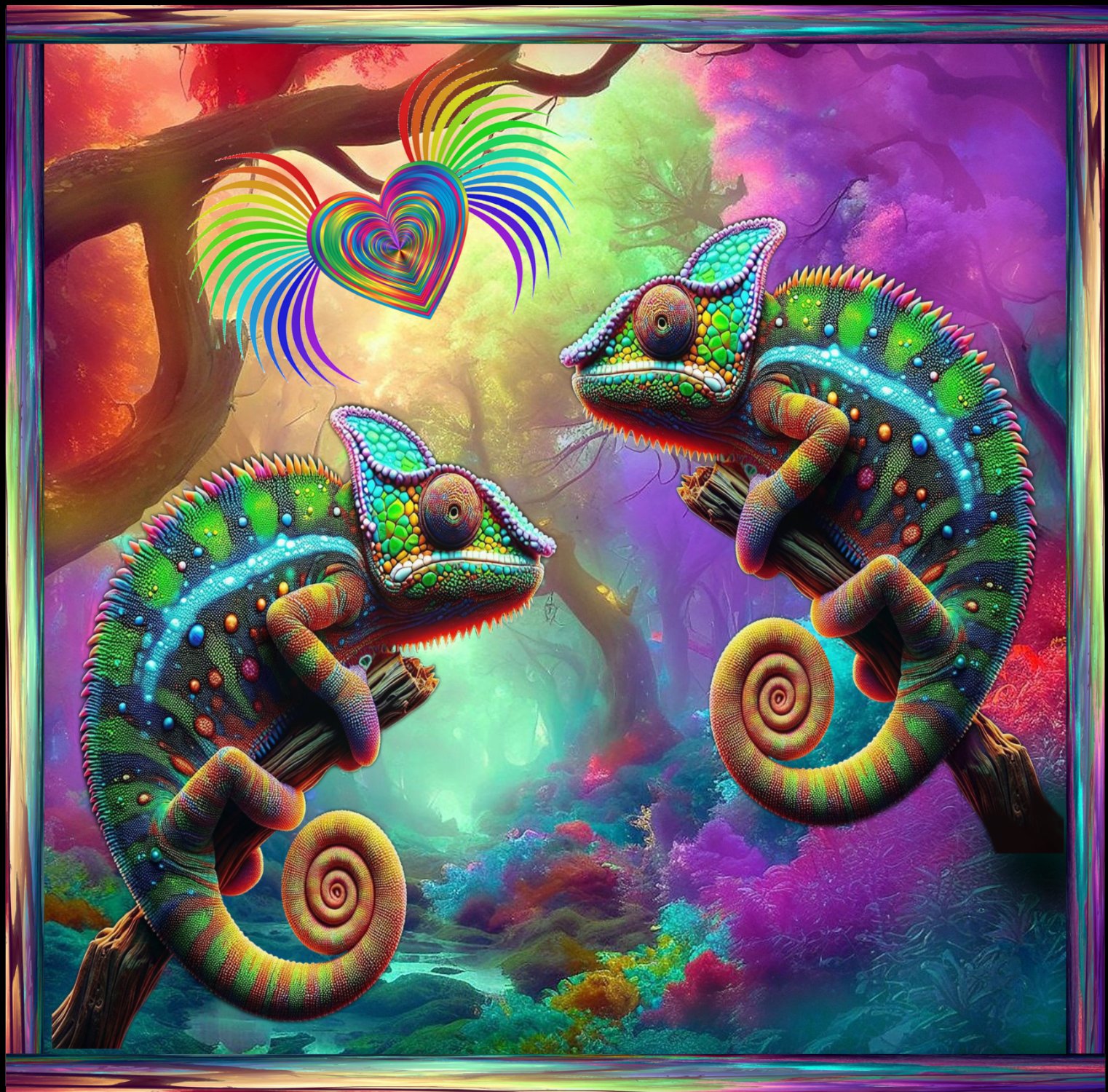 Solve Pair of Chameleons - resize to 552 jigsaw puzzle online with 100 ...