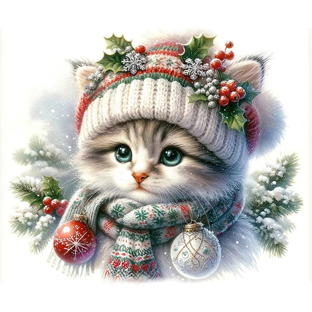 Solve Christmas Kitty ready for Snow jigsaw puzzle online with 9 pieces