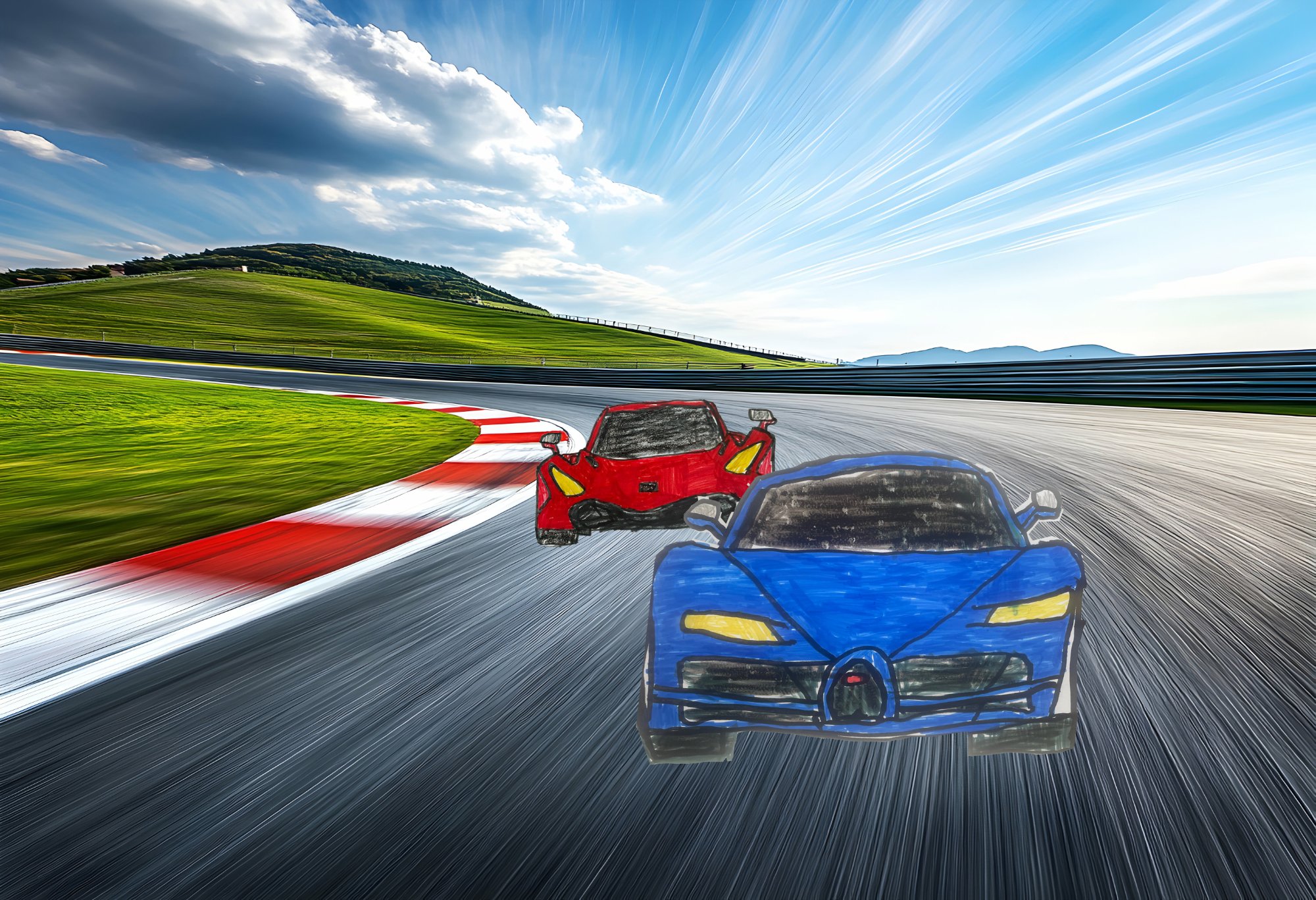 Solve red and blue car race copy jigsaw puzzle online with 126 pieces