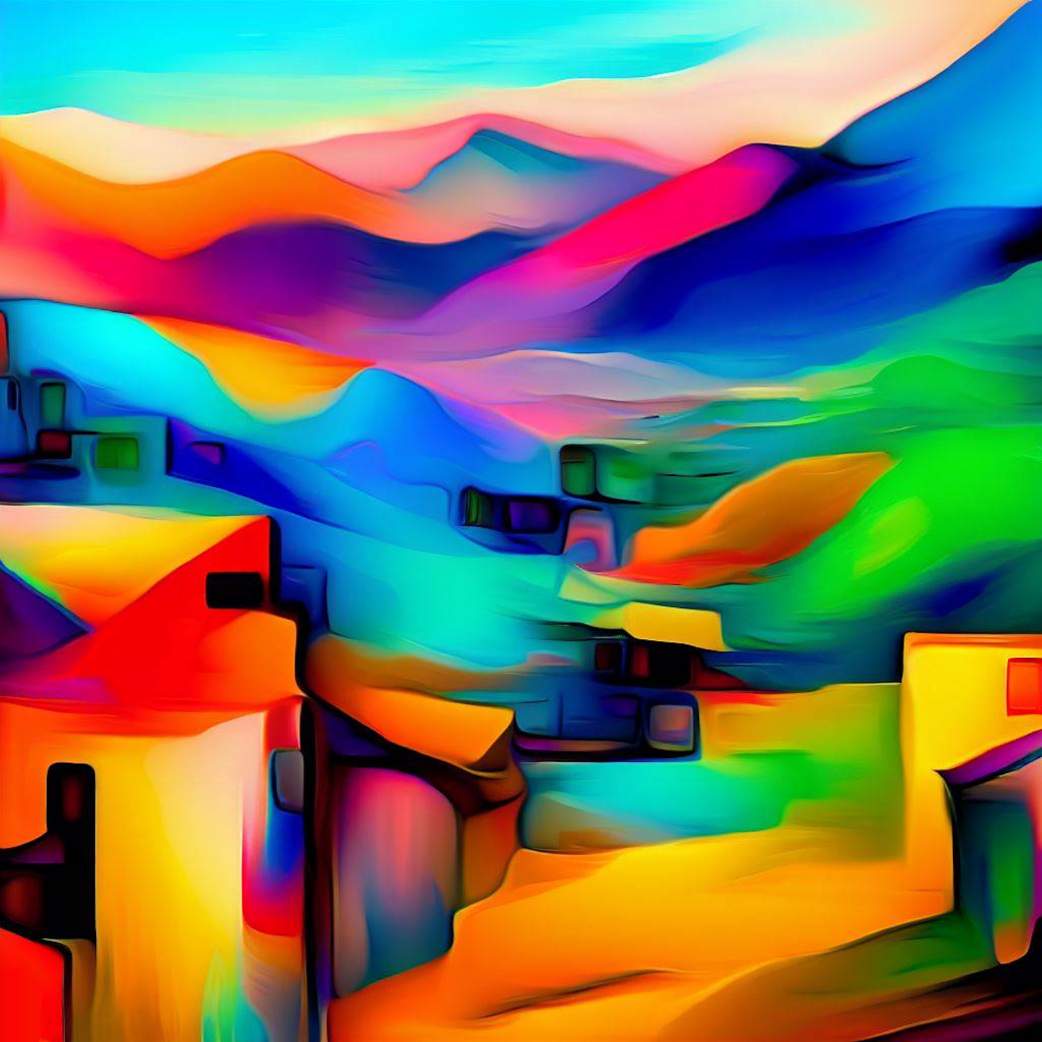 Solve AN ABSTRACT OF A VILLAGE IN THE VALLEY BY AI jigsaw puzzle online ...