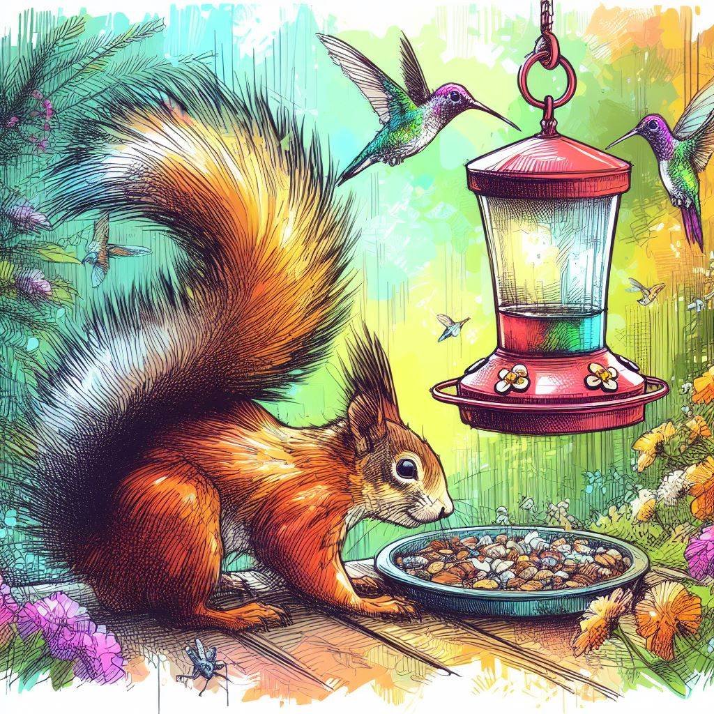 Solve Squirrel & hummingbirds (resizable 9 to 306 pieces) jigsaw puzzle ...