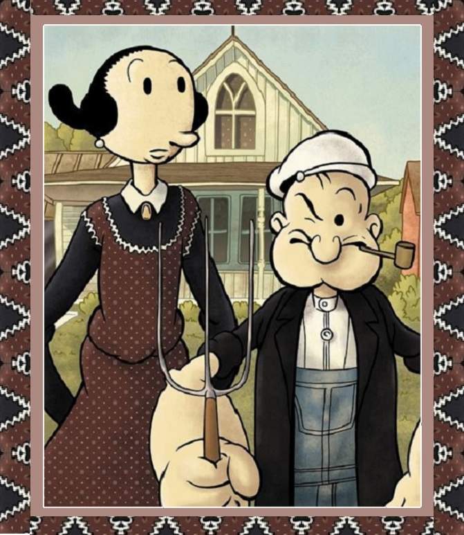 Solve Popeye and Olive American Gothic jigsaw puzzle online with 132 pieces